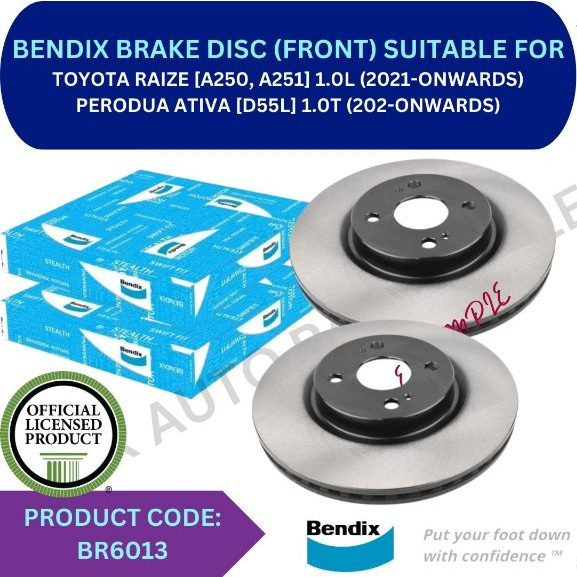BENDIX GENUINE DISC BRAKE ROTOR (FRONT) FOR TOYOTA RAIZE [A250, A251 ...