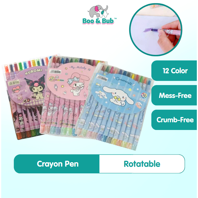 Boo&Bub 12pcs Rotatable Crayons Kuromi Colour pen My Melody colouring ...