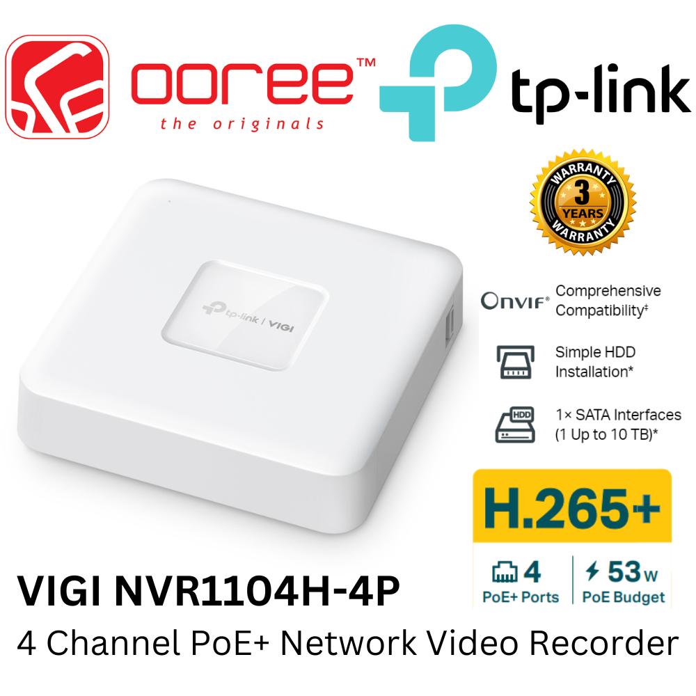 TP-LINK VIGI NVR1104H-4P VIGI 4 CHANNEL POE+ NETWORK VIDEO RECORDER WITH SMART DETECTION, BUILT ...