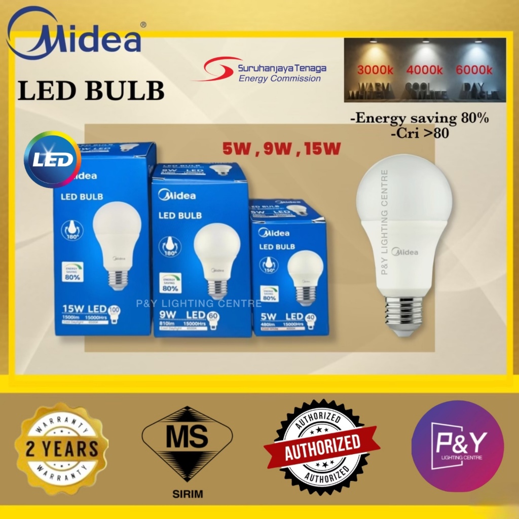 MIDEA LED A BULB E27 ROUND 5W/9W/15W | Shopee Malaysia