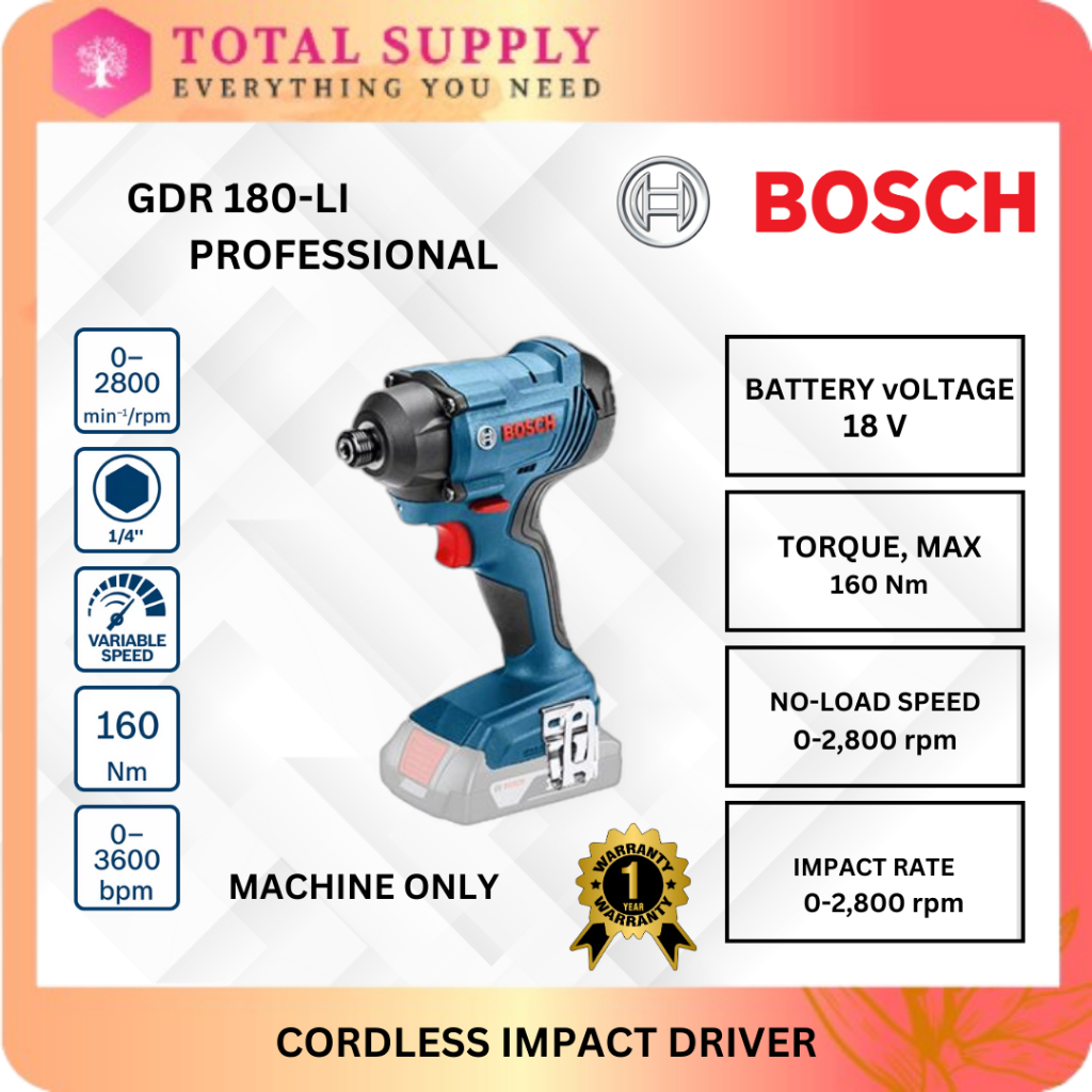 BOSCH GDR 180-LI Professional Cordless Impact Driver | GDR180-LI ...