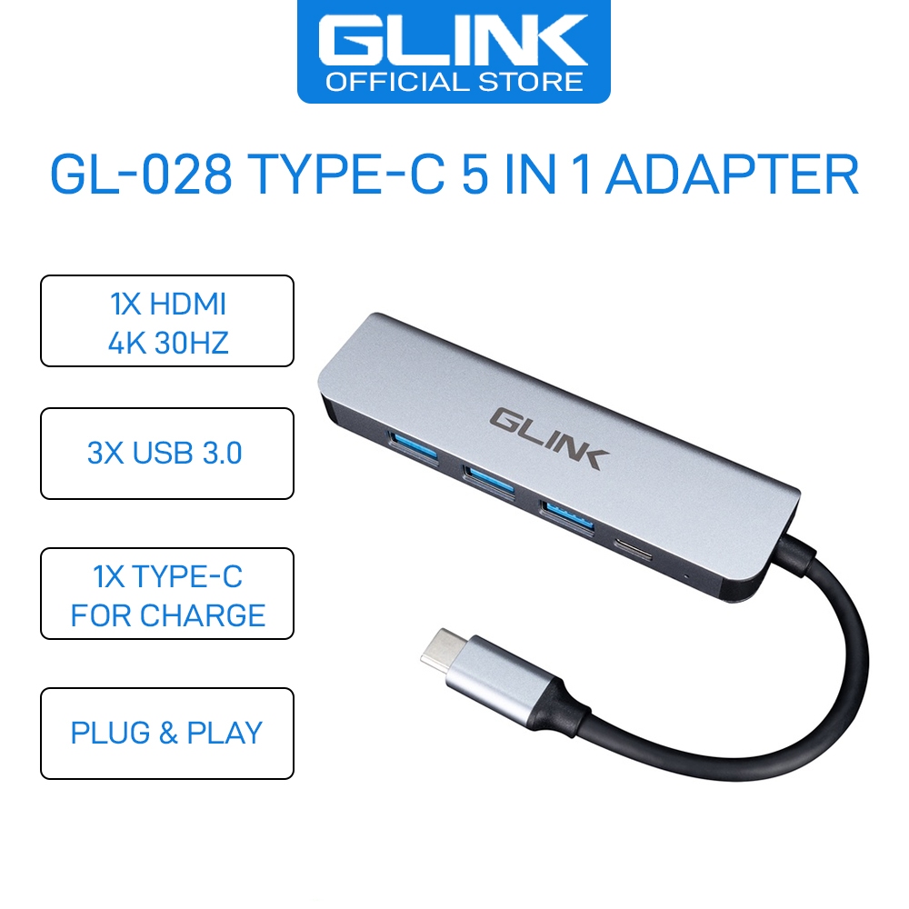 Glink GL-028 Type C 5 in 1 Adapter with HDMI x1 / USB 3.0 x3 / USB-C PD ...