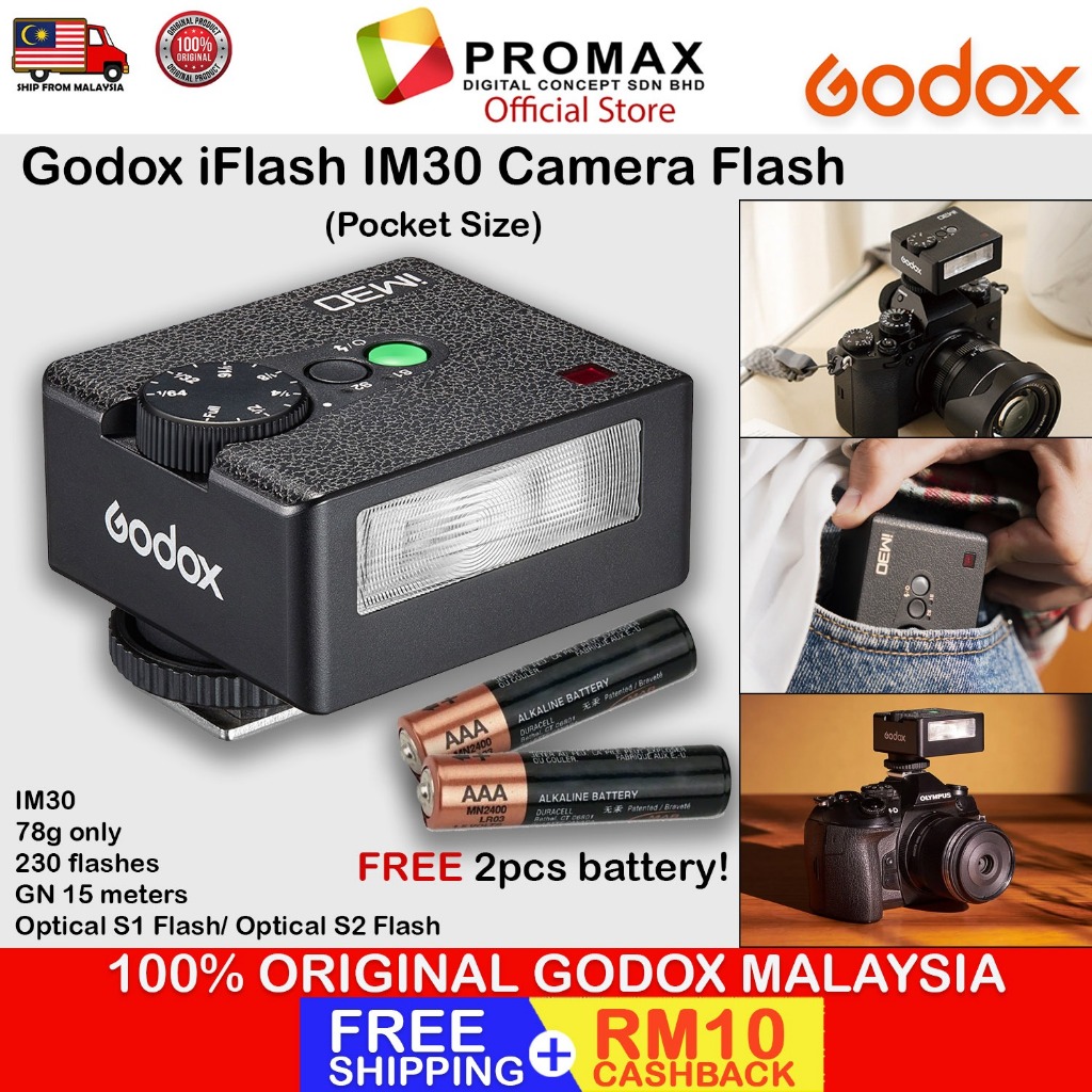 Godox Flash Godox iM30 Mini Flash Universal for- Camera Flash GN 15, 7 ...