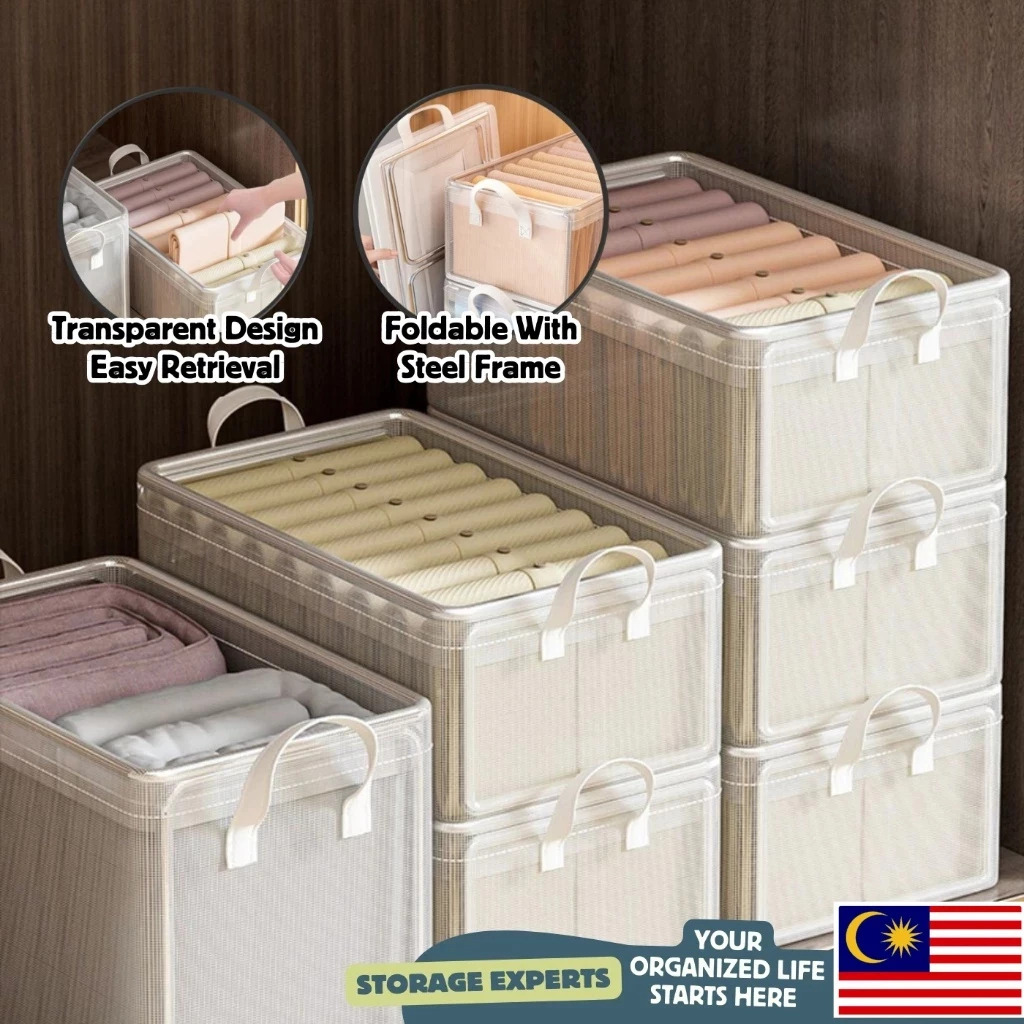 Transparent Storage Box PVC Foldable Wardrobe Organizer Basket Drawer ...