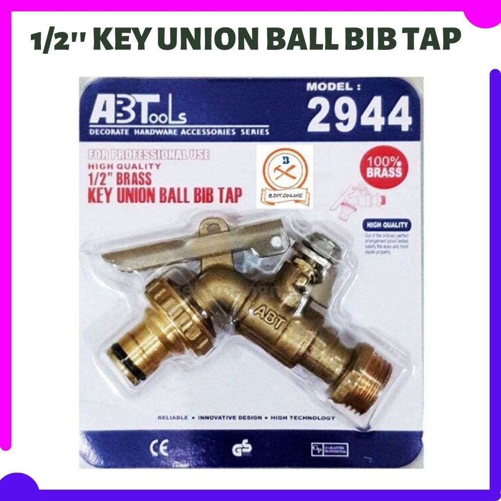 2944 ABTOOLS 1/2'' Brass Key Union Ball Lockable Bib Tap Kepala Paip ...
