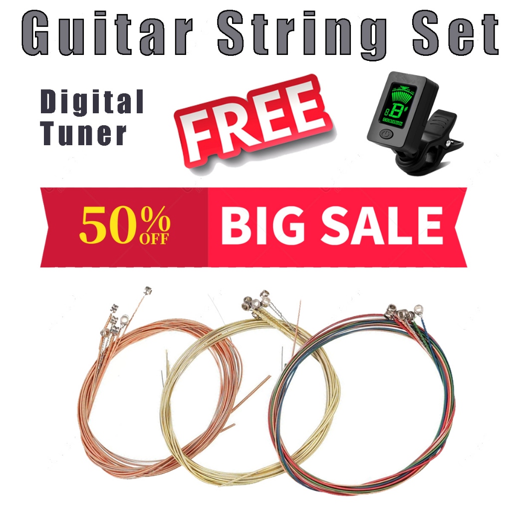 Guitar String Set. Acoustic, Electric, Classical. Digital Guitar Tuner ...