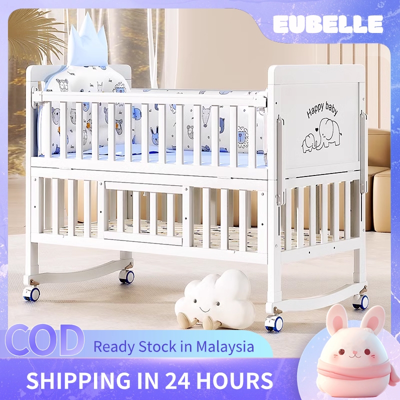 COD 3in1 Baby Crib Baby cot Solid Wood Crib Multifunction Cradle Bed ...