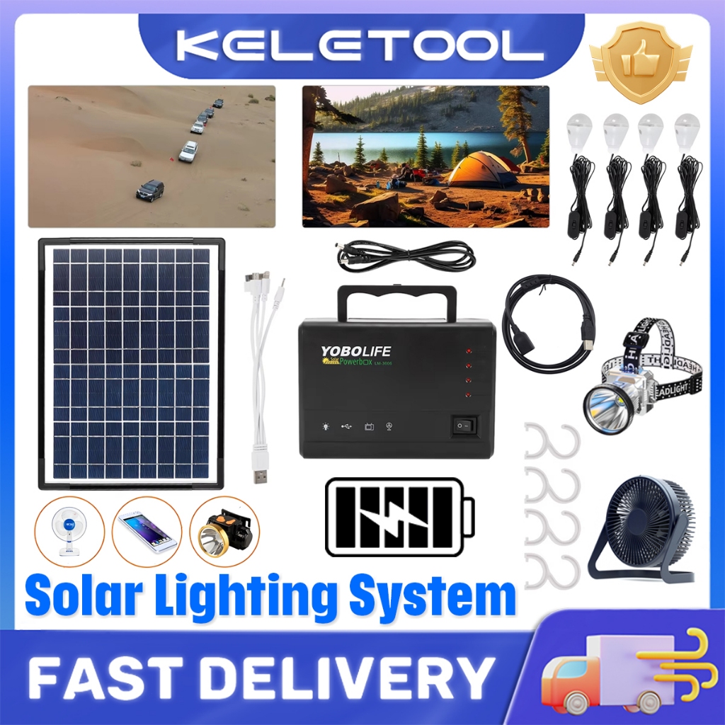 YOBOLIFE Solar Power Lighting System 5000Mah Portable Outdoor Solar ...