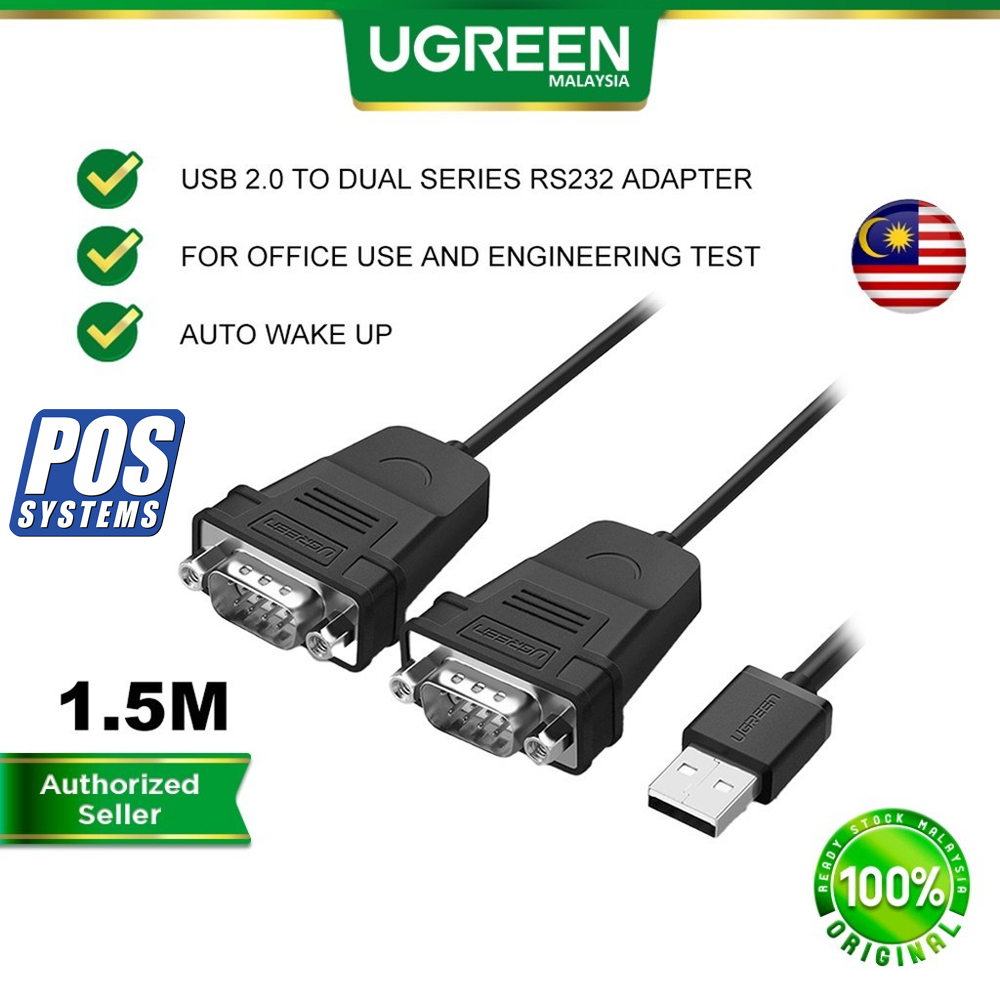 UGREEN USB 2.0 to Dual Serial RS232 DB9 9 Pin Adapter Cable Serial POS ...