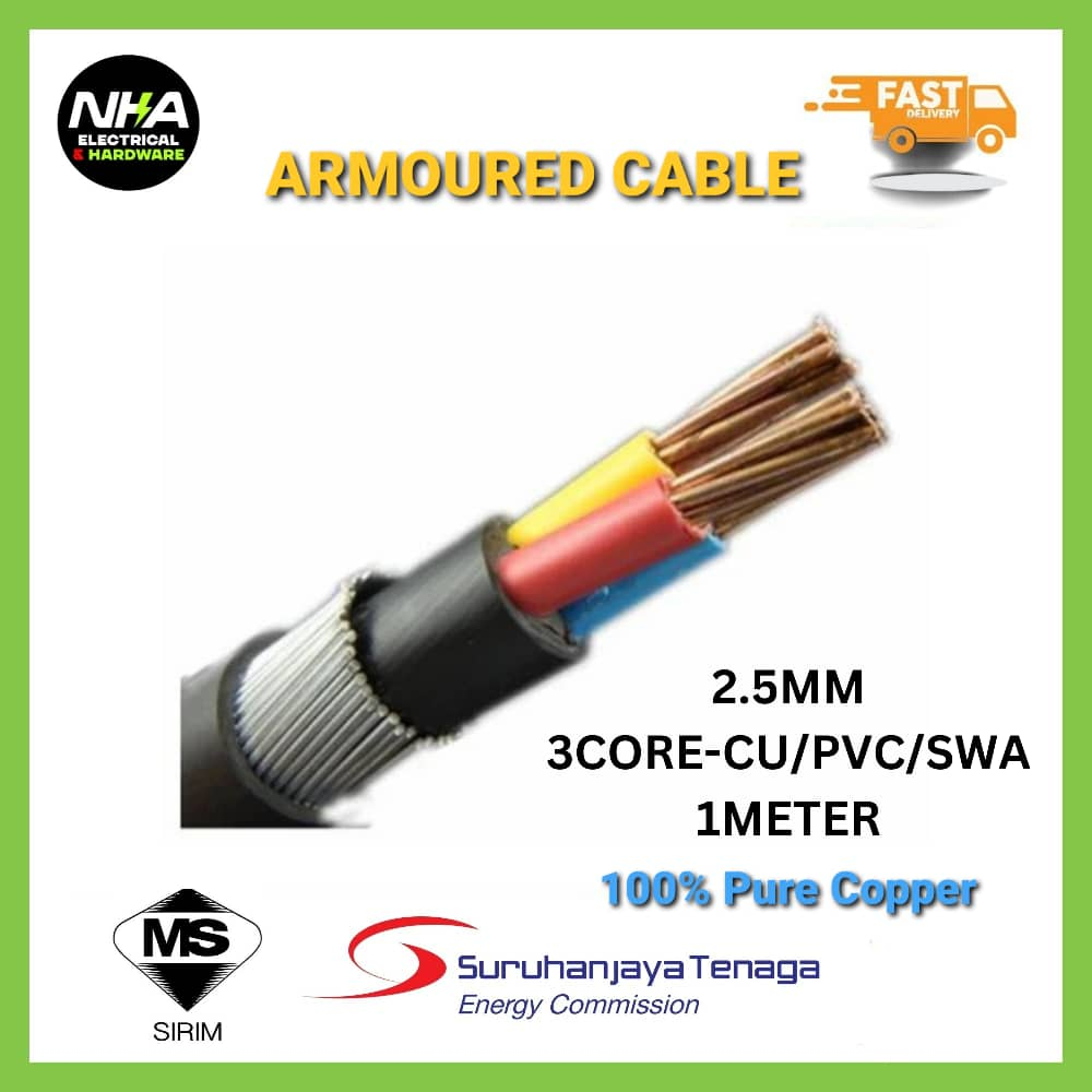 [LOOSE CUT}SMART 2.5mm x 3C PVC/SWA ARMOURED CABLE /UNDERGROUND CABLE ...