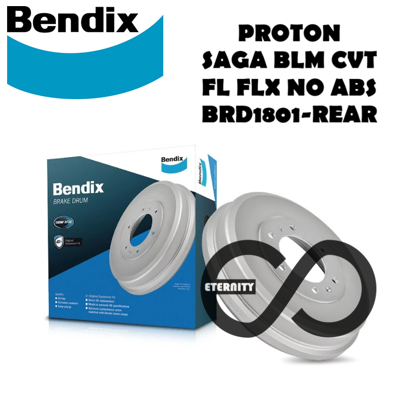 Original Bendix BRD1801 Rear Brake Drum - Proton Saga BLM CVT FL FLX NO ABS (WITH BEARING ...
