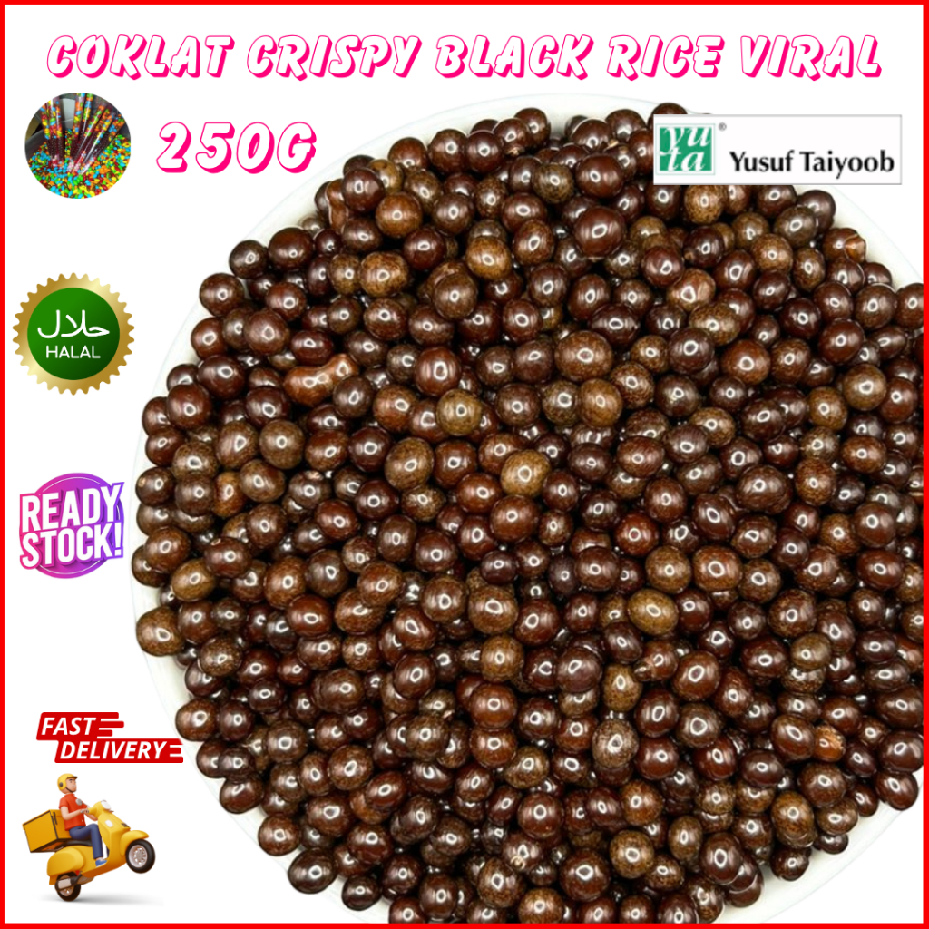COKLAT CRISPY BLACK (250g) Chocolate Coated Rice Cracker Yusuff Taiyoob ...