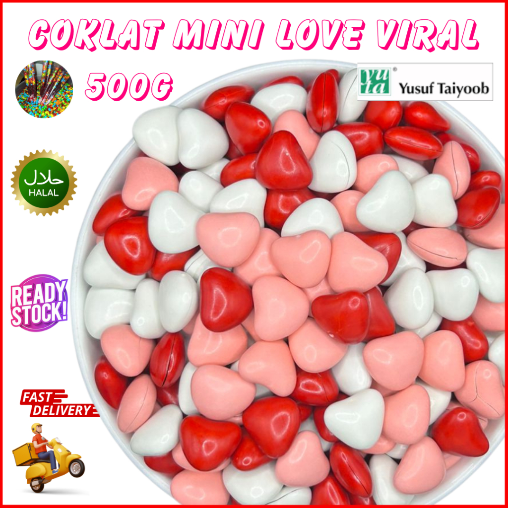 COKLAT LOVE MINI VIRAL (500G) Mini Heart Chocolate Decor Yusuff Taiyoob ...