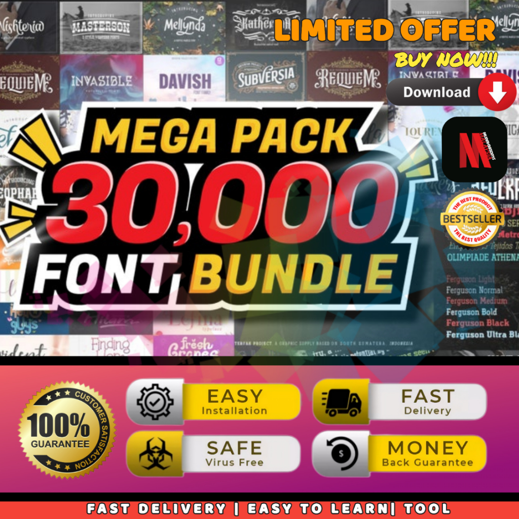 🔥Buy Now🔥30,000 Fonts Bundle MEGA PACK - Instant Download, Perfect for Designers, Crafters & DIY ...