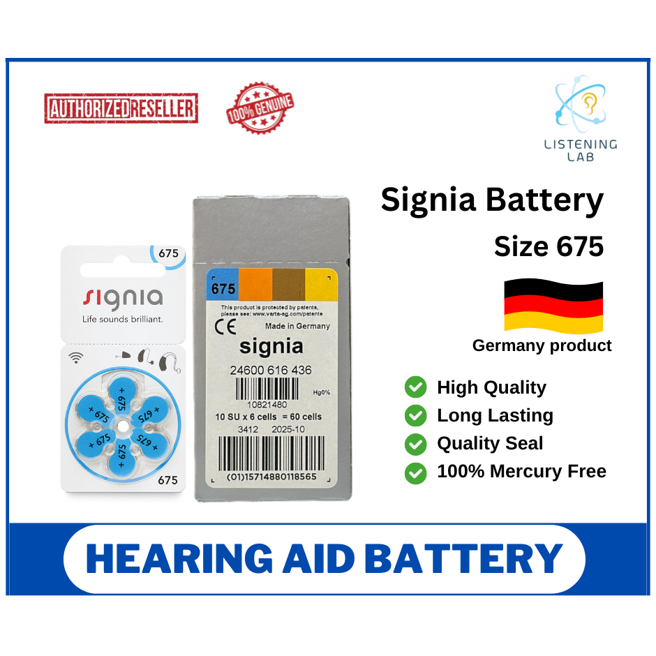 Signia Size 675 Hearing Aids Battery Zinc - Air x 10 packs (1 box, 60 ...