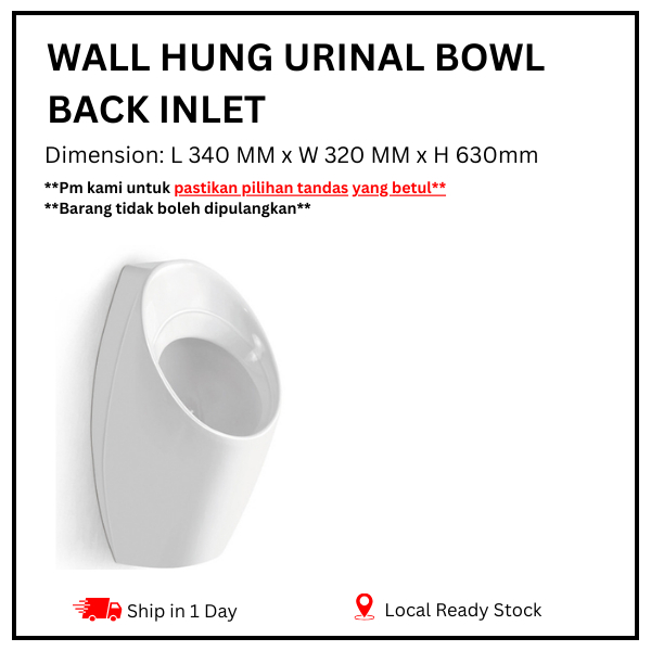 630mm Wall Hung White Ceramic Urinal Bowl comes with back Inlet ...