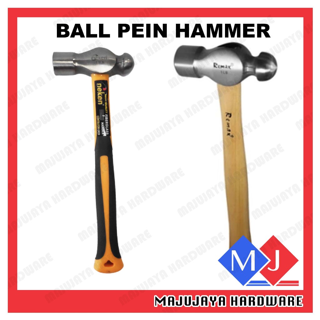 NEKEN 1.5LB Fiberglass Handle Ball Pein Hammer Heavy Duty Fibre Handle ...