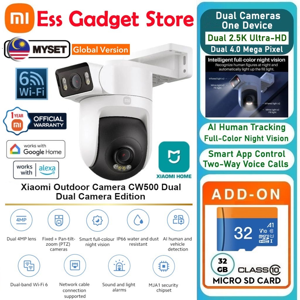 Xiaomi CCTV Outdoor Camera CW500 Dual | 4MP Dual 2.5K Ultra HD | AI ...