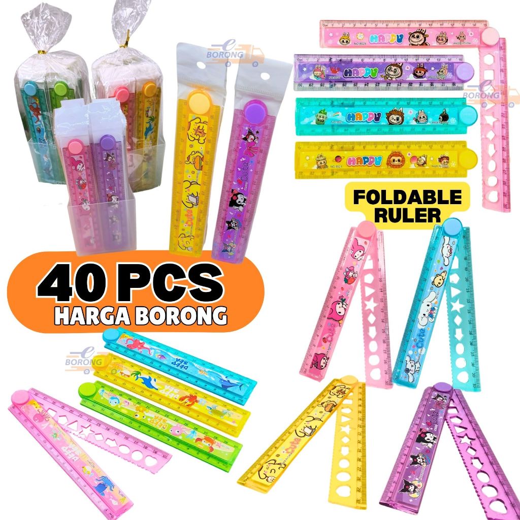 BORONG 【40 pcs】Sanrio Labubu Foldable Ruler Cute Stationery Alat Tulis ...