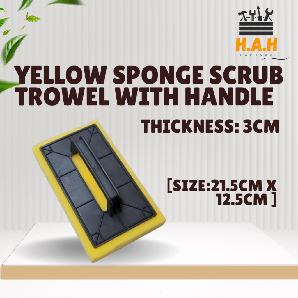 🔥READY STOCK🔥YELLOW SPONGE SCRUB TROWEL WITH HANDLE SPAN SIMEN PLASTER ...