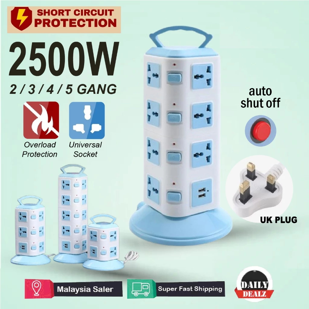 Universal Tower Extension Surge Protector Power Strip Multi Switch ...