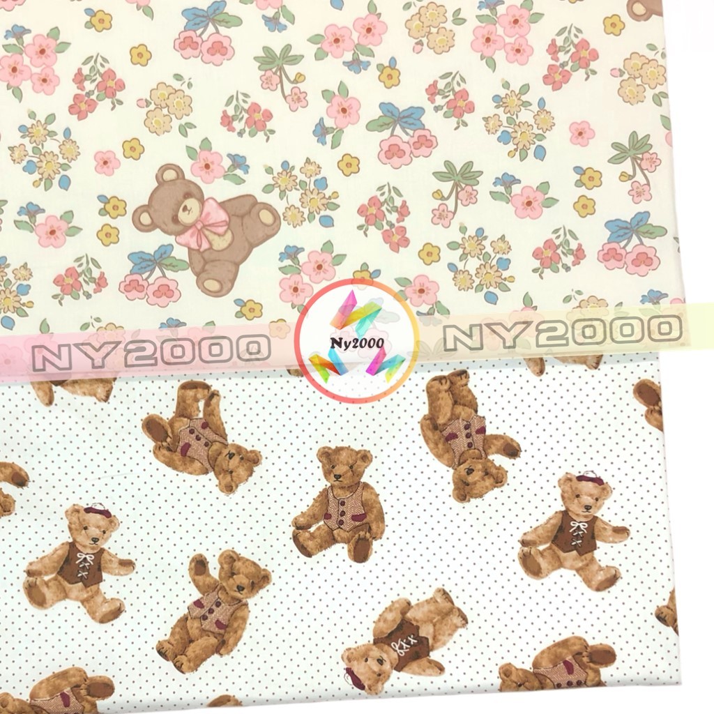 Kain Comb Cotton Corak Teddy Bear & Bunga (Bidang 60") / Flower Polka ...