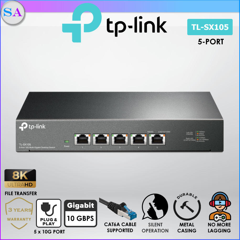 TP-Link TL-SX105 5 Port 10G Gigabit Desktop LAN Switch Steel Housing | Shopee Malaysia