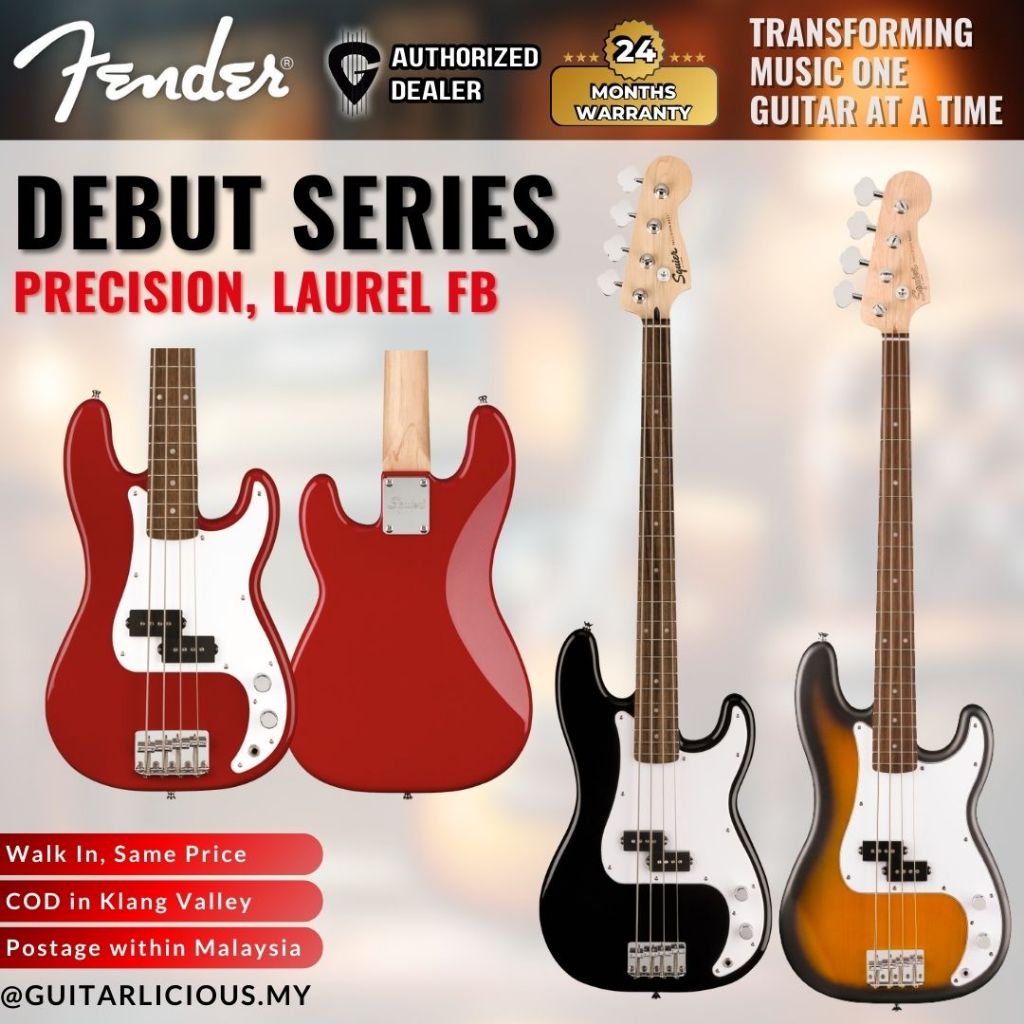 Squier Debut Series Precision Bass Guitar, Laurel FB - Dakota Red / 2-Color Sunburst / Black ...
