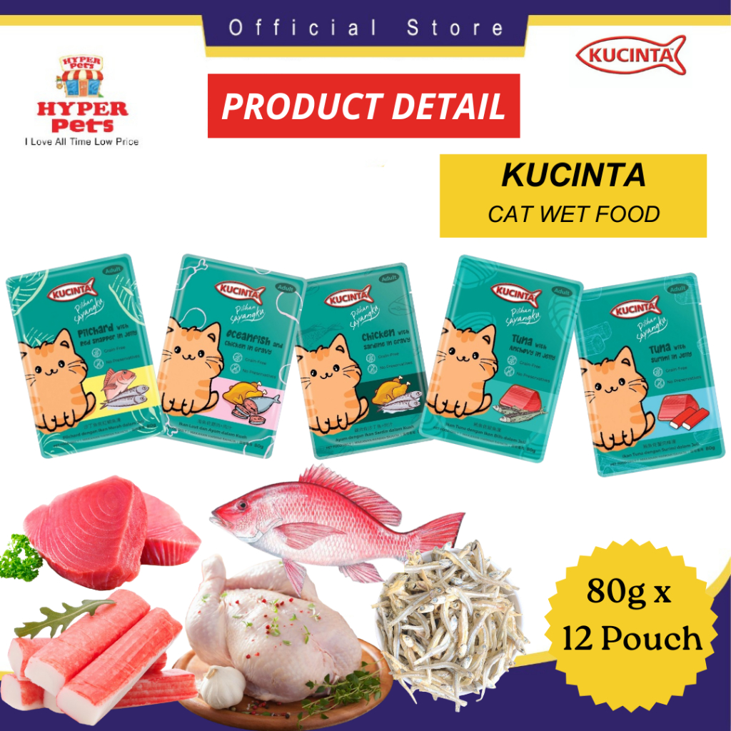 (80g x 12pack) KUCINTA GRAIN FREE PREMIUM l Tuna/Anchovy/Red Snapper ...