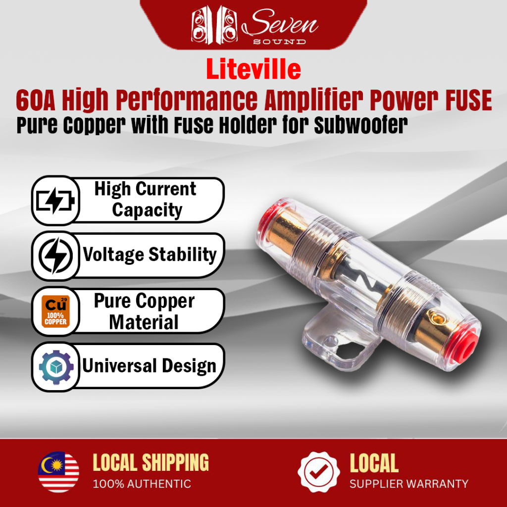 Power Amplifier Fuse Holder 60A Gold Plated Glass Fuse Box High ...