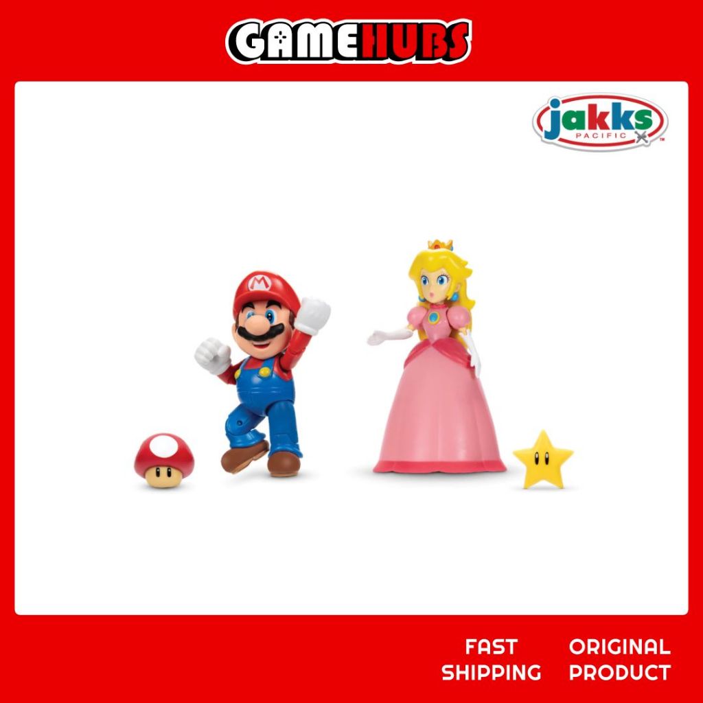 Nintendo Mario & Princess Peach 4 Inch Posable Figurine & Accessories ...