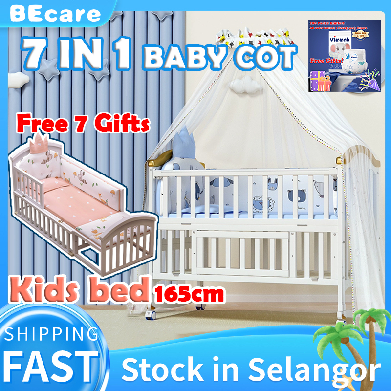 [COD] 2 Tiers Wooden Baby Cot Katil Baby Bed Crib set with Five-Piece ...