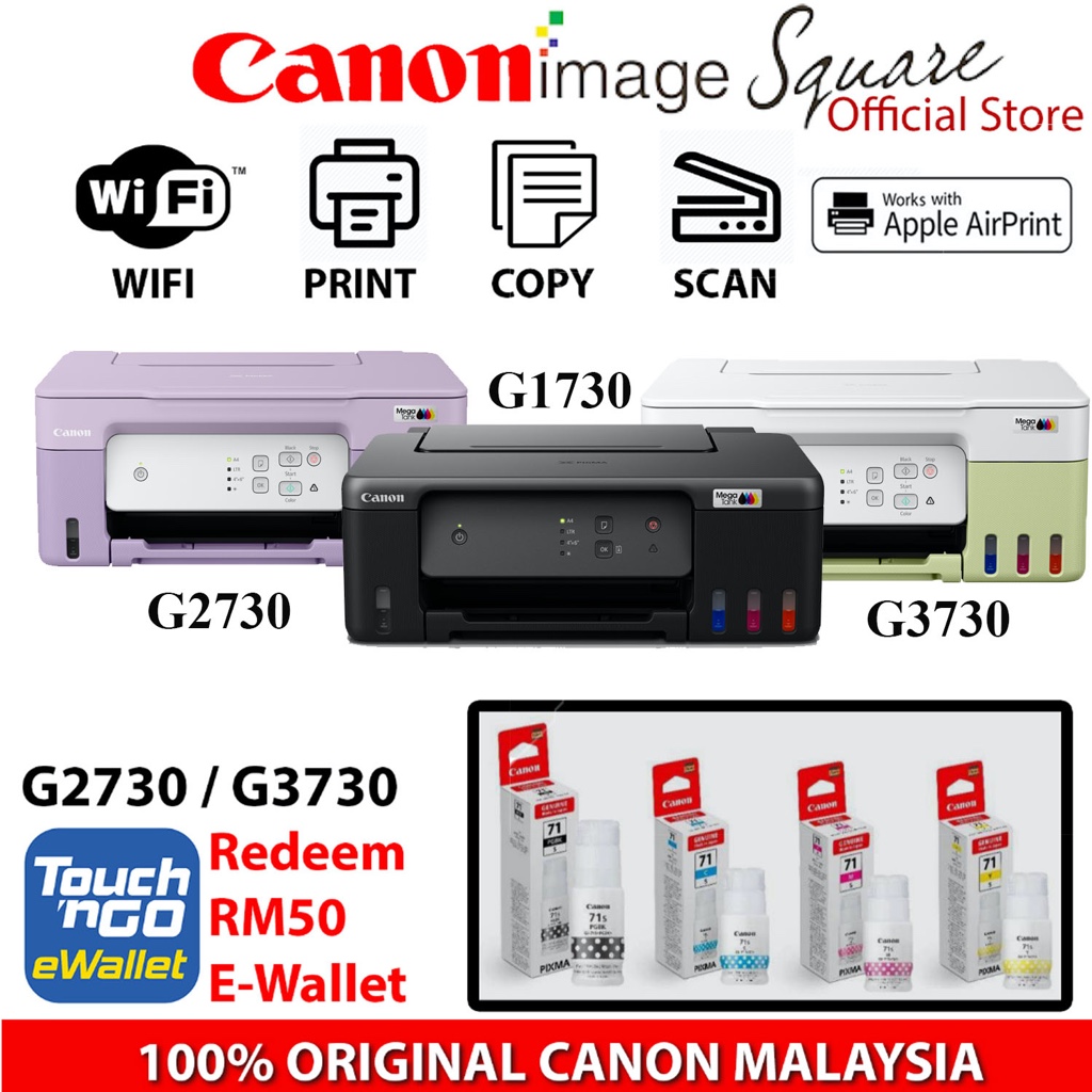 Canon PIXMA G1730 G2730 G3730 Refillable Ink A4 printer, Online Redeem ...