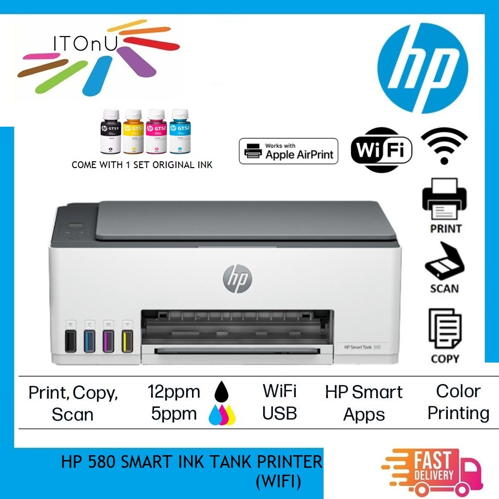 HP Smart Tank 580 WiFi All in One Printer / Print Scan Copy Wi-Fi / HP ...
