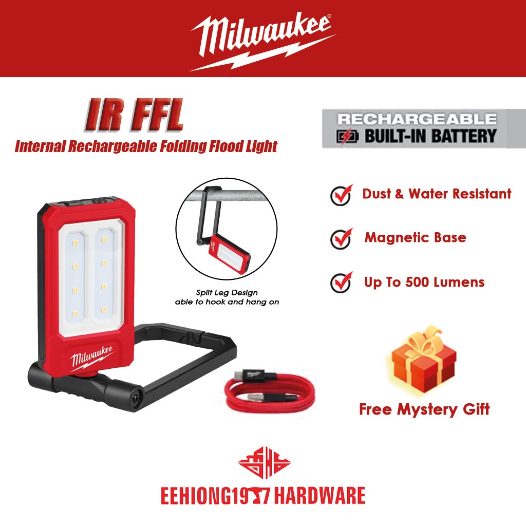 MILWAUKEE IR FFL Rechargeable Folding Flood Light 500 Lumens Folding ...