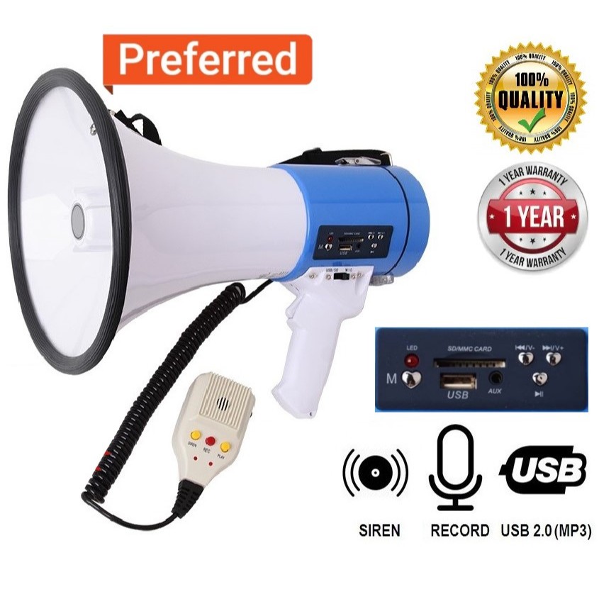 Megaphone Loud Hailer with Siren + USB + Record Function + Melody ...