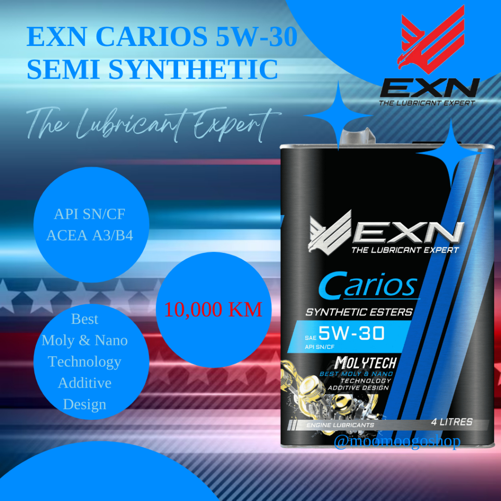 EXN CARIOS SAE 5W30 SEMI SYNTHETIC ESTERS MOLYTECH ENGINE OIL 4 LITRES ...