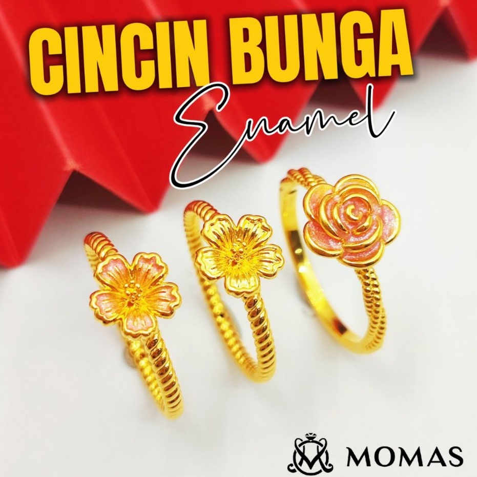 Cincin Bunga Enamel Emas 916 Original Cincin Emas 916 Tulen Cincin ...