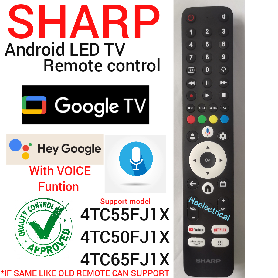 SHARP ANDROID 4K UHD HDR GOOGLE TV REMOTE CONTROL 4TC50FJ1X , 4TC55FJ1X ...