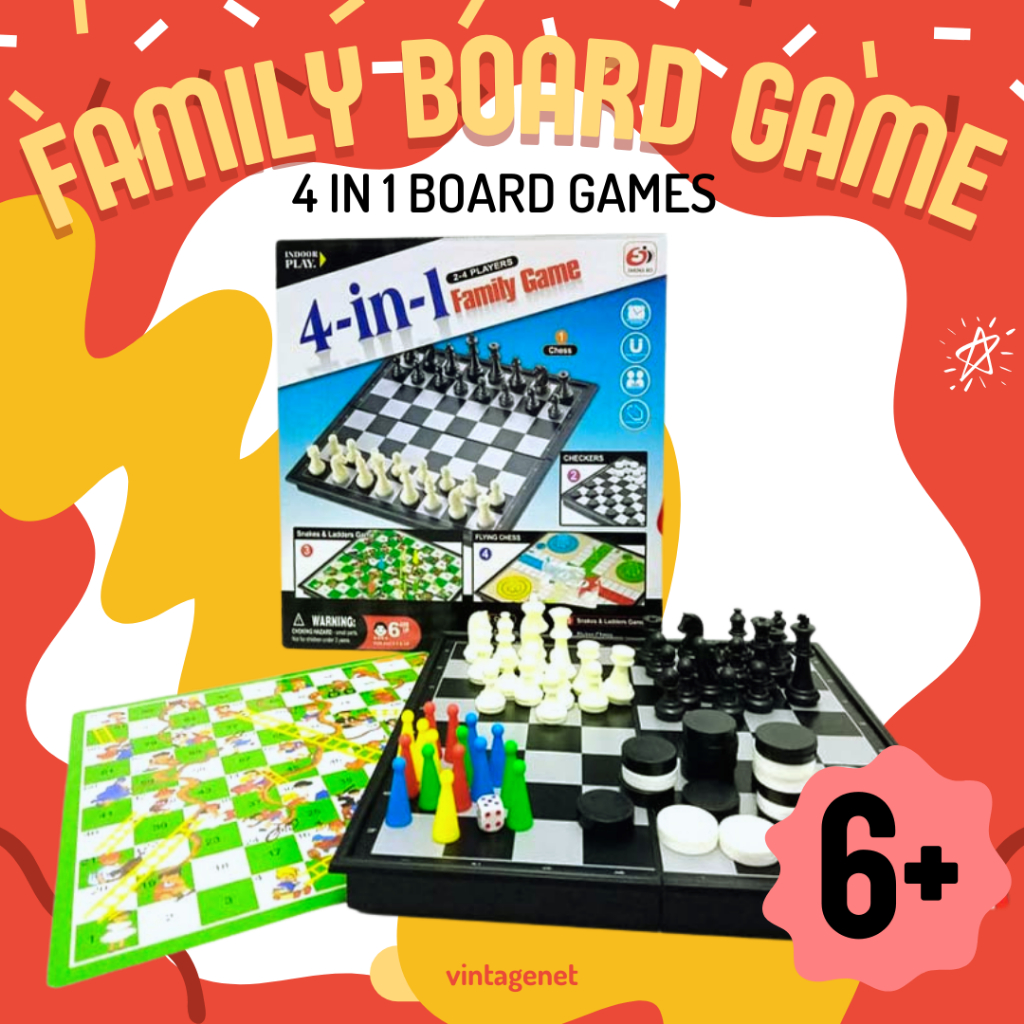 4 in 1 Family Games Foldable Magnetic Board – Snake & Ladders ...