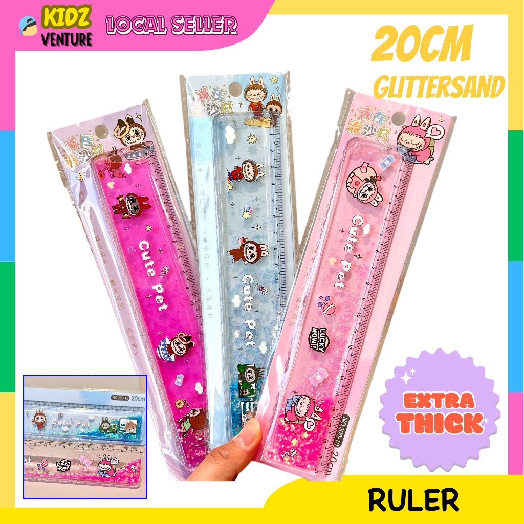 (READY STOCK)Labubu Ruler 20cm Glitter Sand Children Stationery Kid ...