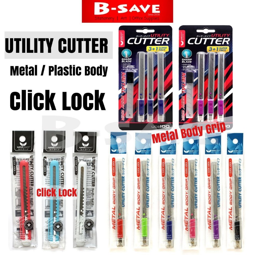 Unicorn Utility Cutter Knife Metal / Plastic Body Click Lock UC-303/D48 ...