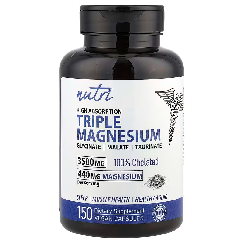Nutri, Triple Magnesium, High Absorption, 440 mg, 150 Vegan Capsules (88 mg per Capsule ...