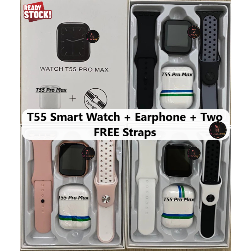 【Ready Stock】Original T55 Pro Max Smart Watch 45mm with Earbuds & 2 ...
