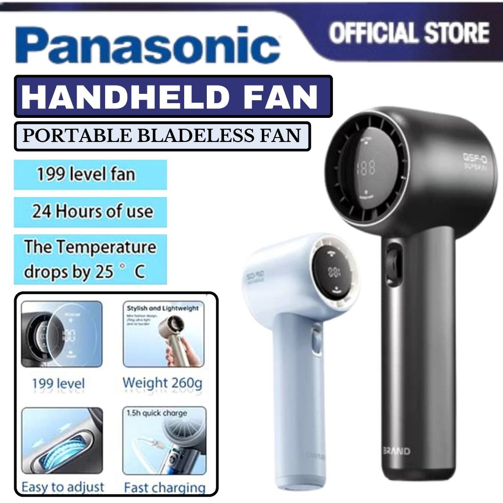 PANASONIC Handheld Fan GF02 199 Level Strong Wind Portable Bladeless ...