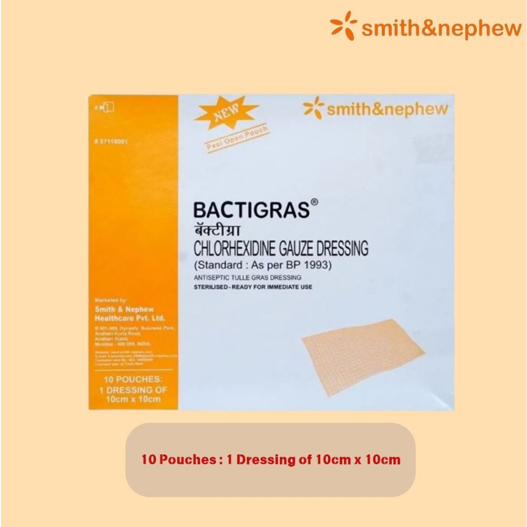 Bactigras Chlorhexdine Gauze Dressing 1 Box of 10 Pouches 10x10cm ...