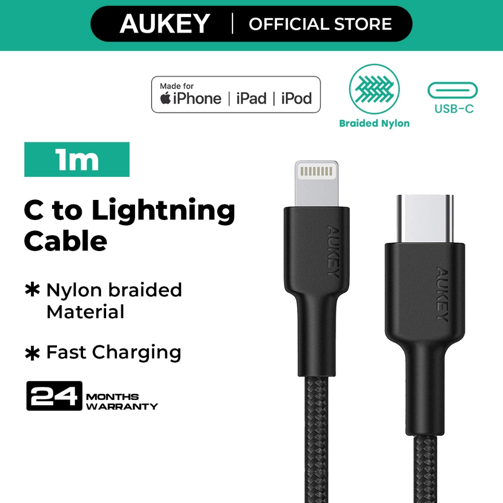 Aukey CB-CL1 Kabel USB-C ke Lightning | PD Fast Charging | Nylon ...