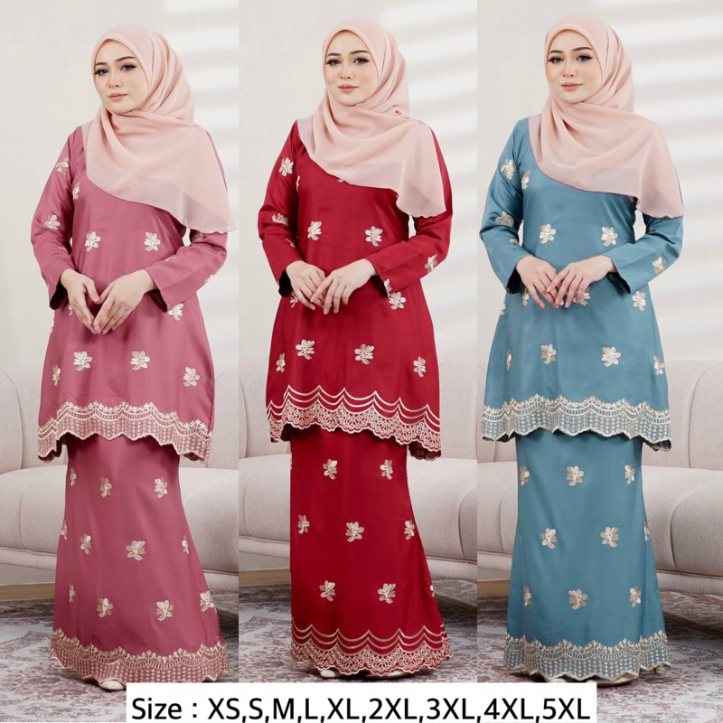 🔥(SIZE XS-5XL) KURUNG RIAU MODEN SULAM BUNGA RAYA 2025 PLUS SIZE TUNANG DUSTY PINK ASH BLUE RED ...