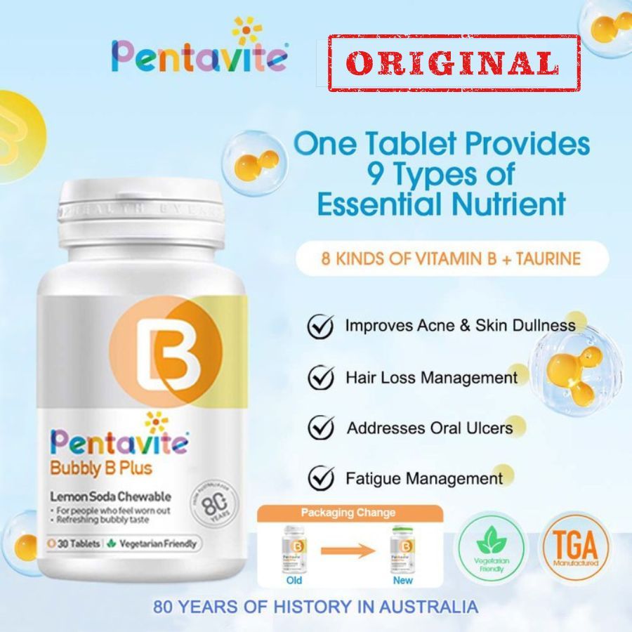 Pentavite Bubbly B Vitamins Plus Energy Lemon Soda Chewable（30 Tablets ...