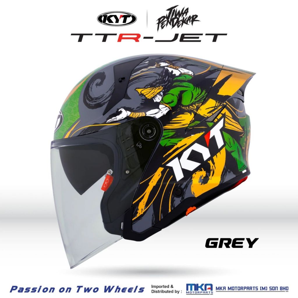 KYT TTR JET DOUBLE VISOR HELMET PENDEKAR WHITE GREY LIMITED EDITION ...